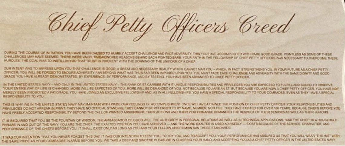 USN Chief Petty Officer Creed - Etsy