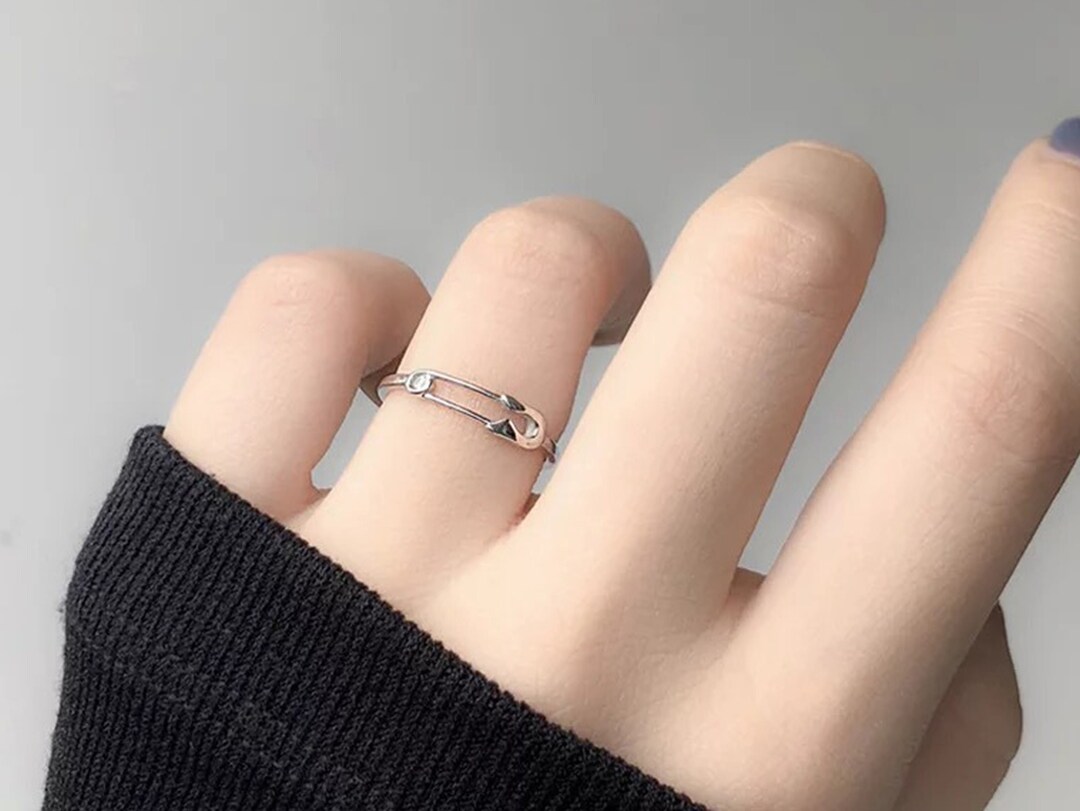 Silver Ring Safety Pin Ring Adjustable Ring Silver Pin Etsy
