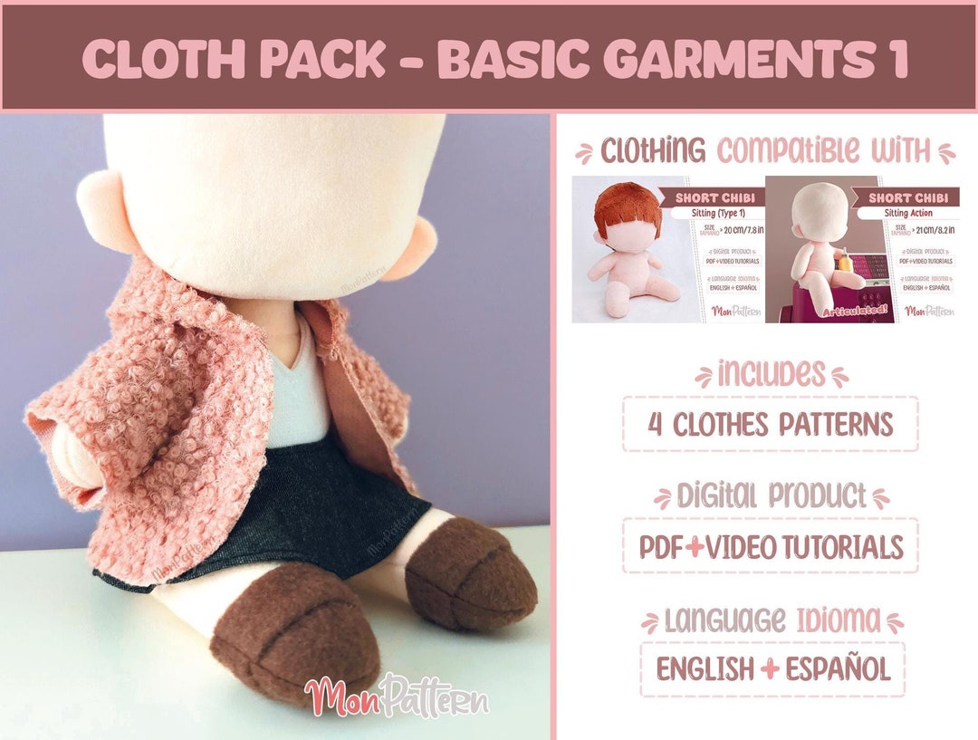 CLOTH PACK Basic Clothes 1 for Short Chibi Sitting Action BEGINNER Doll ...