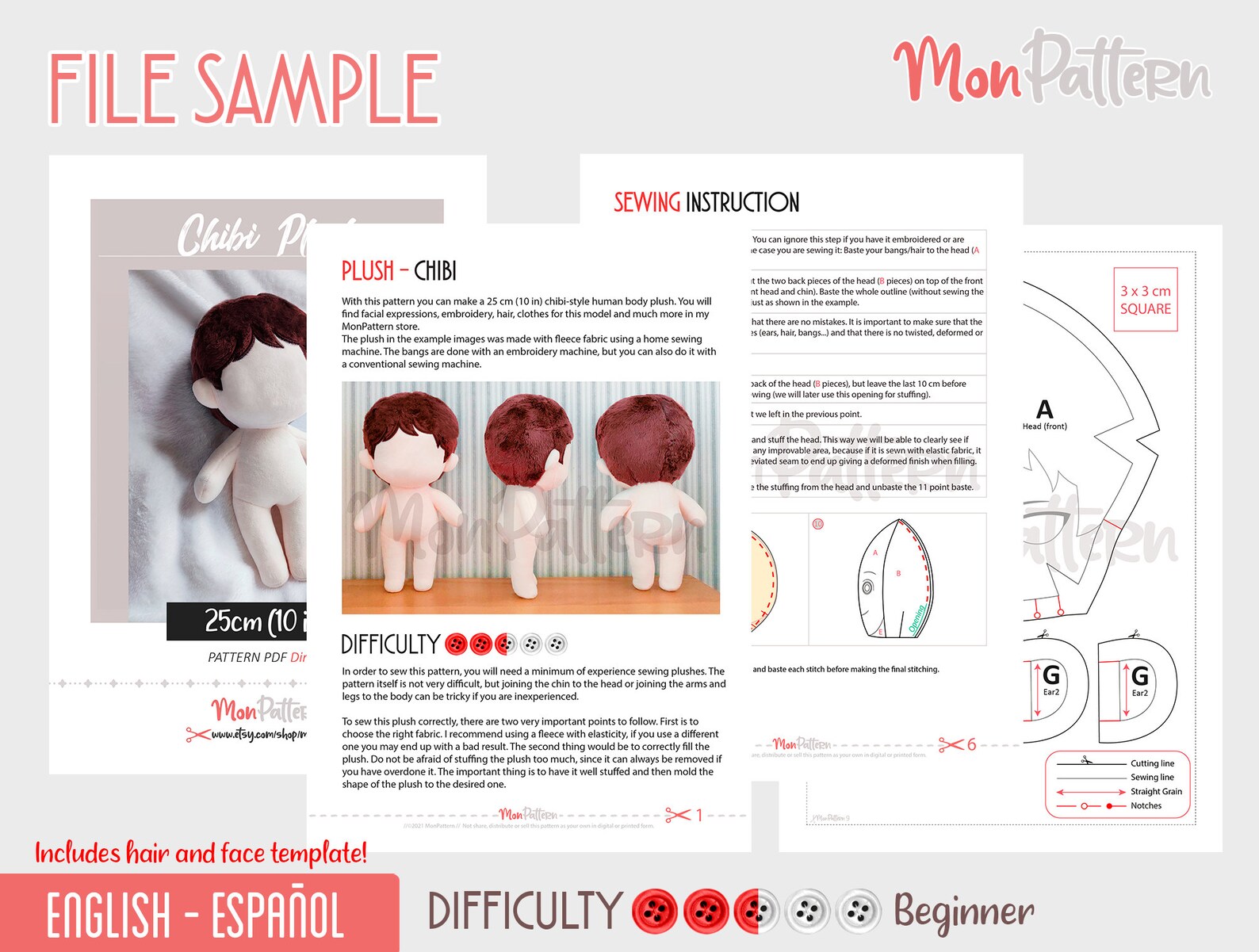 CHIBI Human Doll Plush 25 Cm PDF Sewing Pattern Digital - Etsy