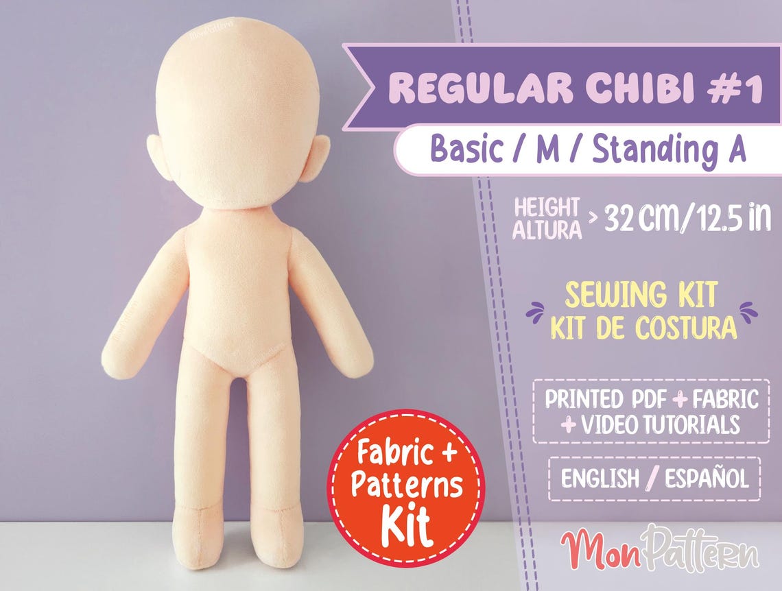 REGULAR CHIBI #1 Sewing Kit: Minky Fabric, Plush Pattern 32cm/12in ...