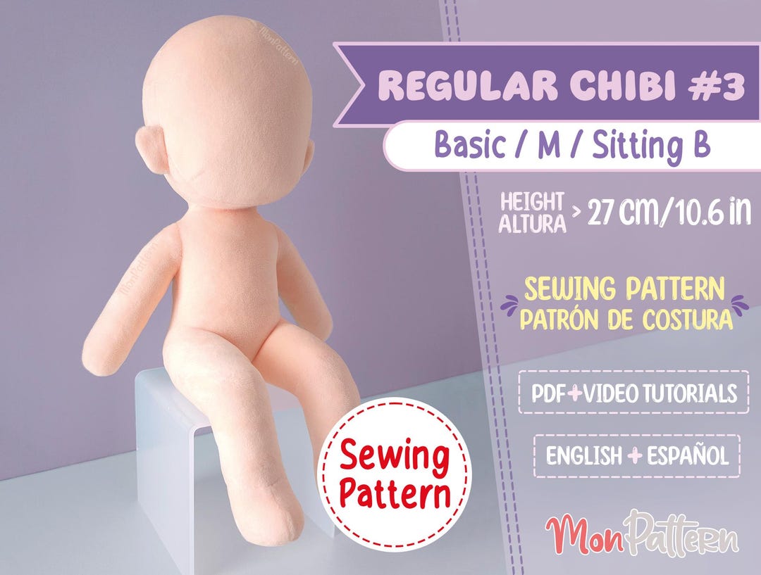 REGULAR CHIBI #3 Sewing Pattern: Sitting Plush Pattern 27cm/10in ...
