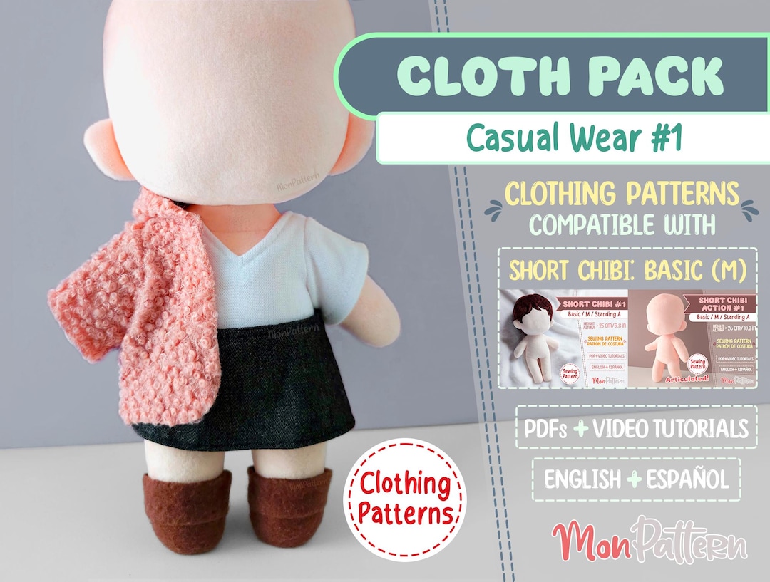 CLOTH PACK Sewing Pattern | Casual Wear Set for Short Chibi #1 | Coat ...