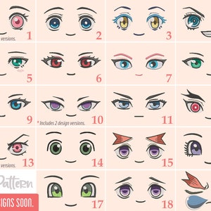 CUSTOM PACK Choose Your Own 4 Anime Eyes Embroidery File Machine Face ...