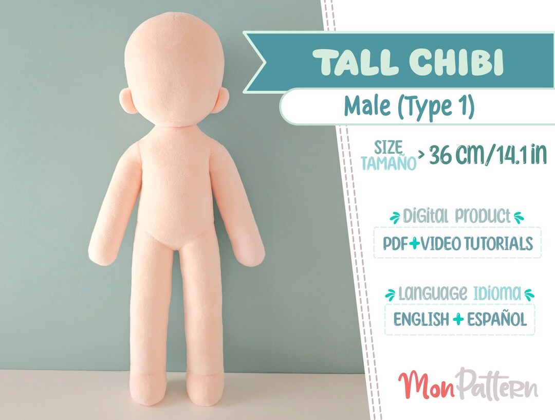 TALL CHIBI Male Type 1 PDF Sewing Pattern Spanish English Instructions ...