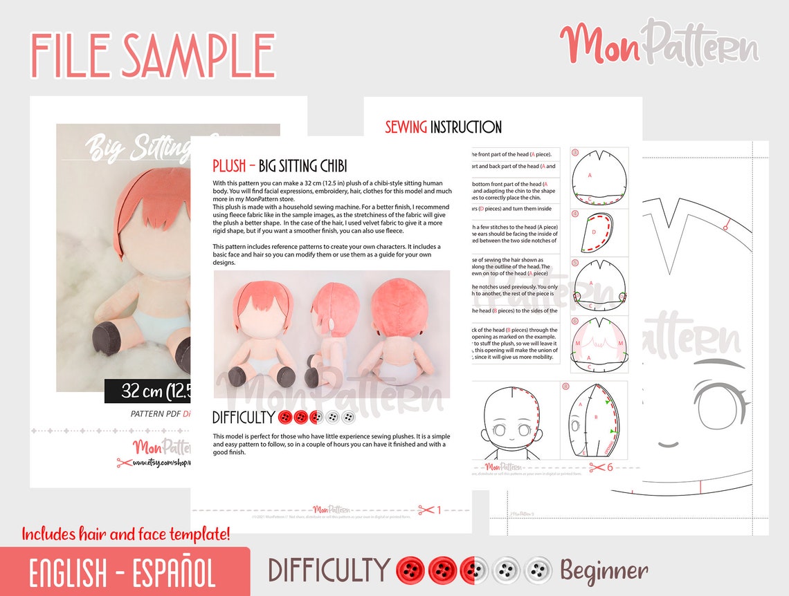 Big SITTING CHIBI Human Doll Plush 32 Cm PDF Sewing - Etsy UK