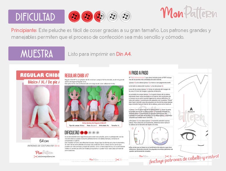 REGULAR CHIBI #7 Sewing Pattern | Big Chibi Plush Doll PDF | 25in Anime ...