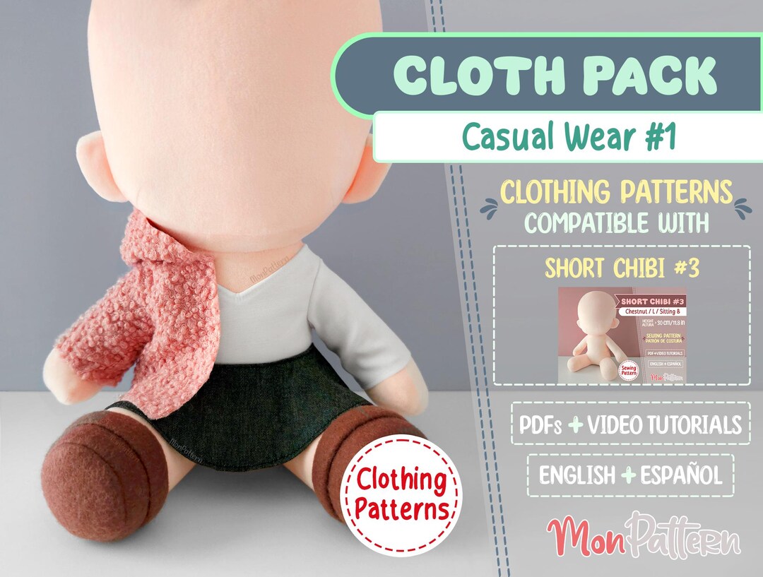 CLOTH PACK - Casual Wear 1 (for Short Chibi #3) BEGINNER Doll Clothing ...