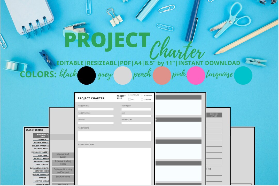 Project Management Project Charter PDF and Word Doc Set Planner ...