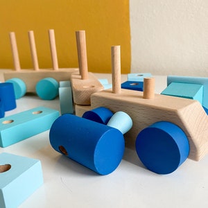 Blue Puzzle Train / Wooden Locomotive / Wooden Learning Toy / Wooden ...