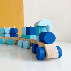 Blue Puzzle Train / Wooden Locomotive / Wooden Learning Toy / Wooden ...