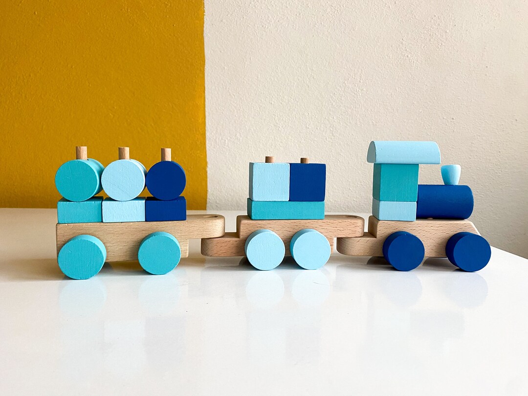 Blue Puzzle Train / Wooden Locomotive / Wooden Learning Toy / Wooden ...