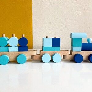Blue Puzzle Train / Wooden Locomotive / Wooden Learning Toy / Wooden ...