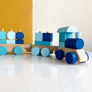 Blue Puzzle Train / Wooden Locomotive / Wooden Learning Toy / Wooden ...