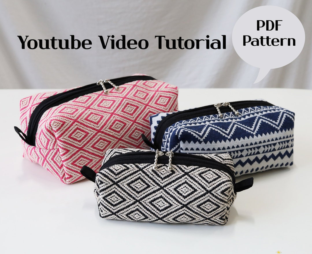 Boxy Zipper Pouch Sewing Pattern - PDF Tutorial for Cosmetic Bag - DIY ...