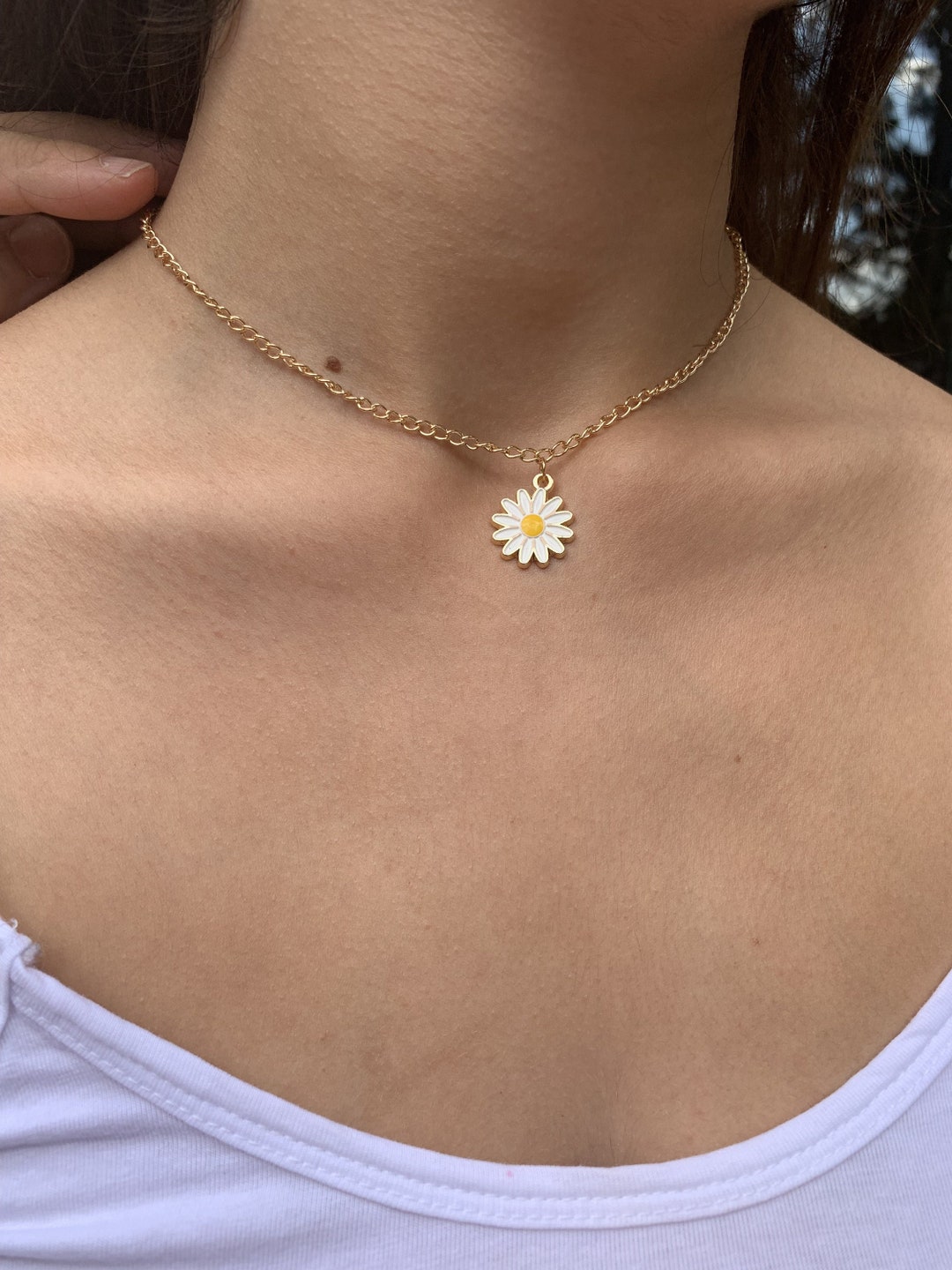 Gold Daisy Necklace, Gold Daisy Flower Necklace, Flower Necklace ...