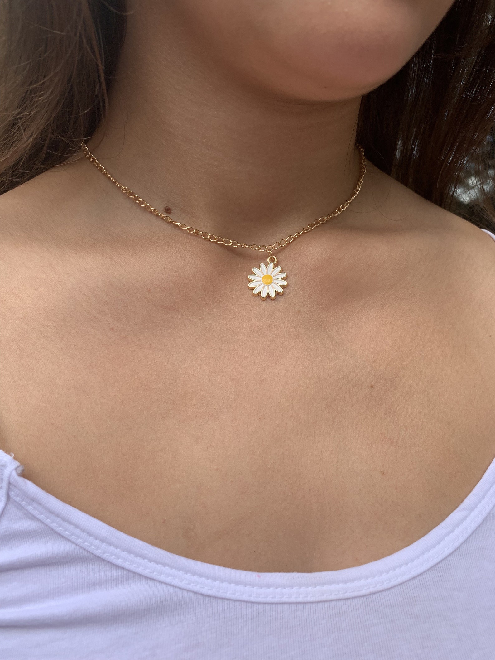 Gold Daisy Necklace, Gold Daisy Flower Necklace, Flower Necklace ...