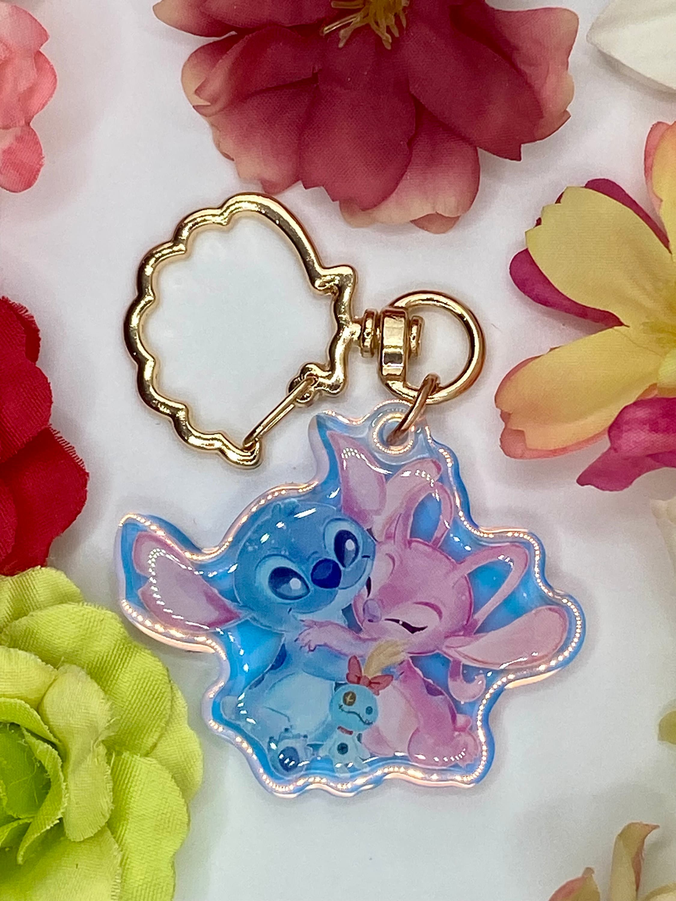 Stitch and Angel Rainbow Keychain - Etsy