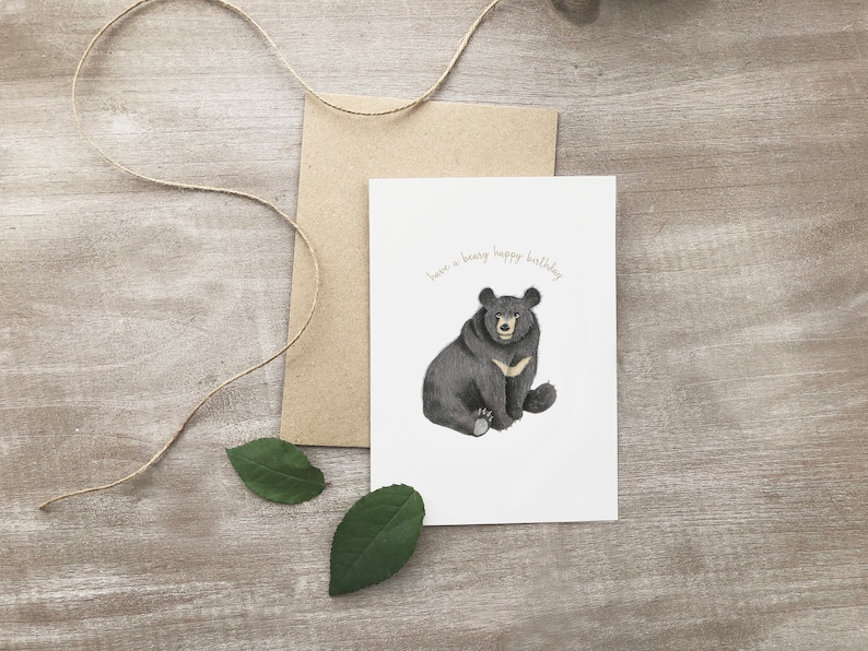 Beary Happy Birthday Card Bear Illustrated Greetings Cards - Etsy