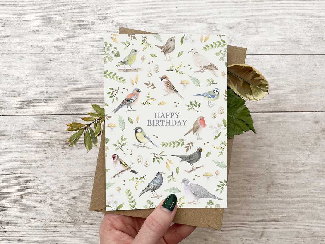 Garden Birds Birthday Card A6 - British Bird Happy Birthday Illustrated ...