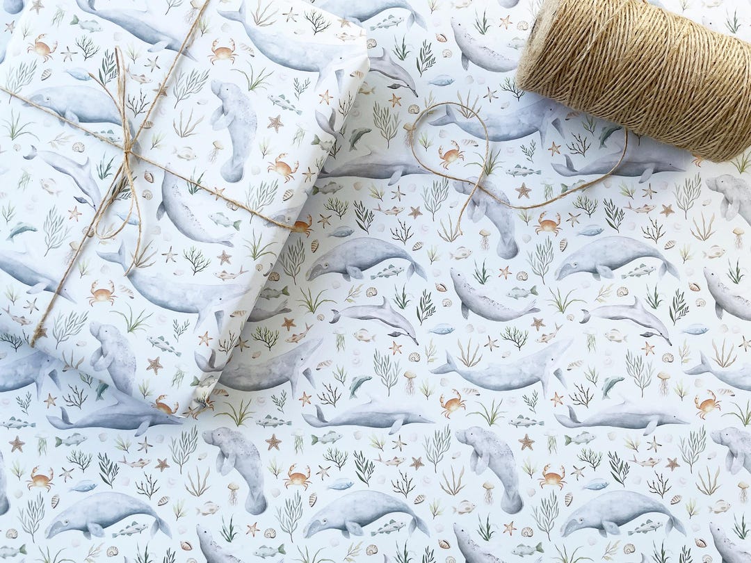 Ocean Animals Gift Wrap Sheets Under the Sea Wrapping Paper Whales ...