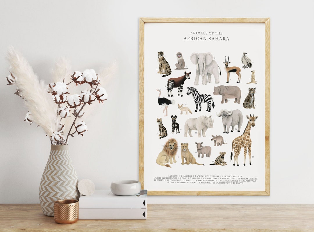 A3 African Safari Animals Wall Art Poster Art Print Natural History ...