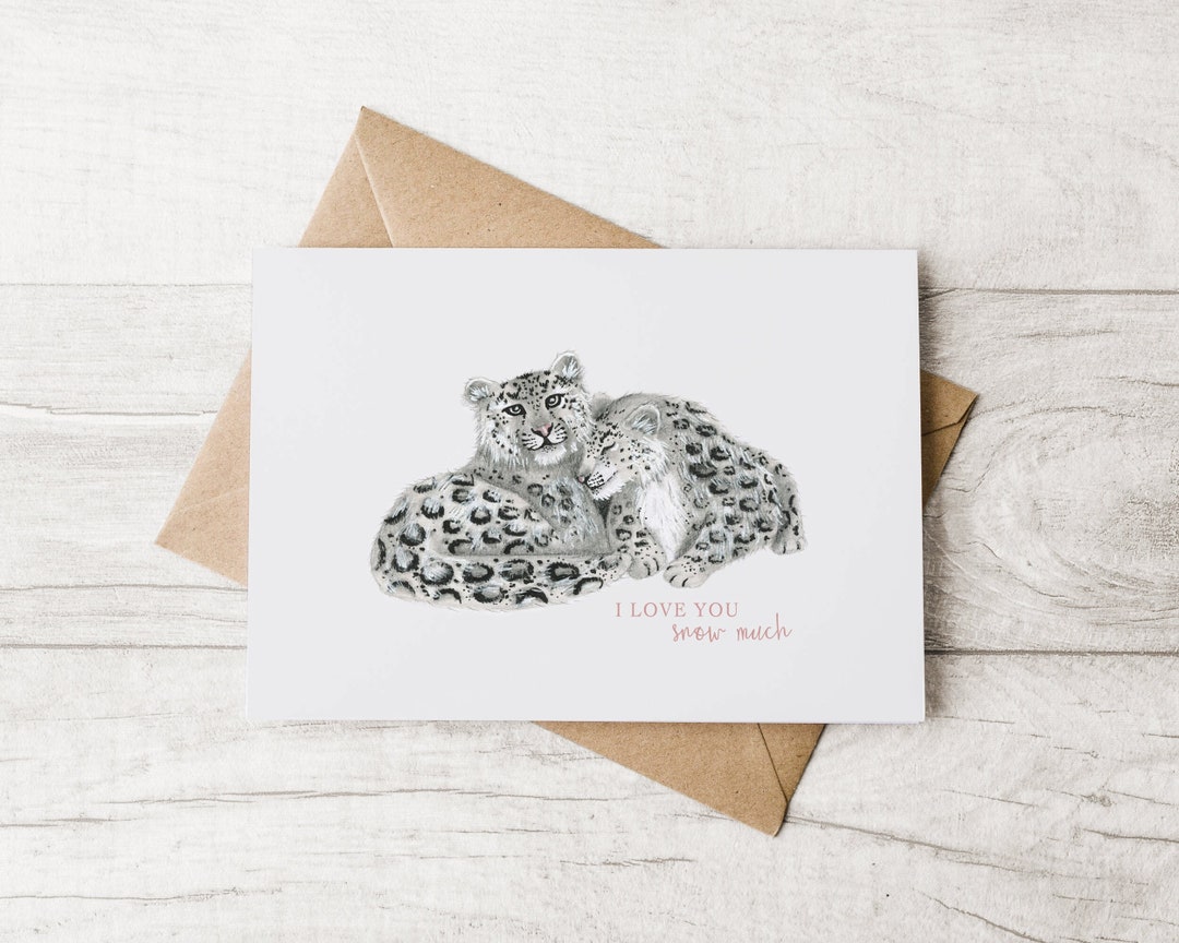 Snow Leopard Love Greeting Card Leopards Cat Illustrated - Etsy UK