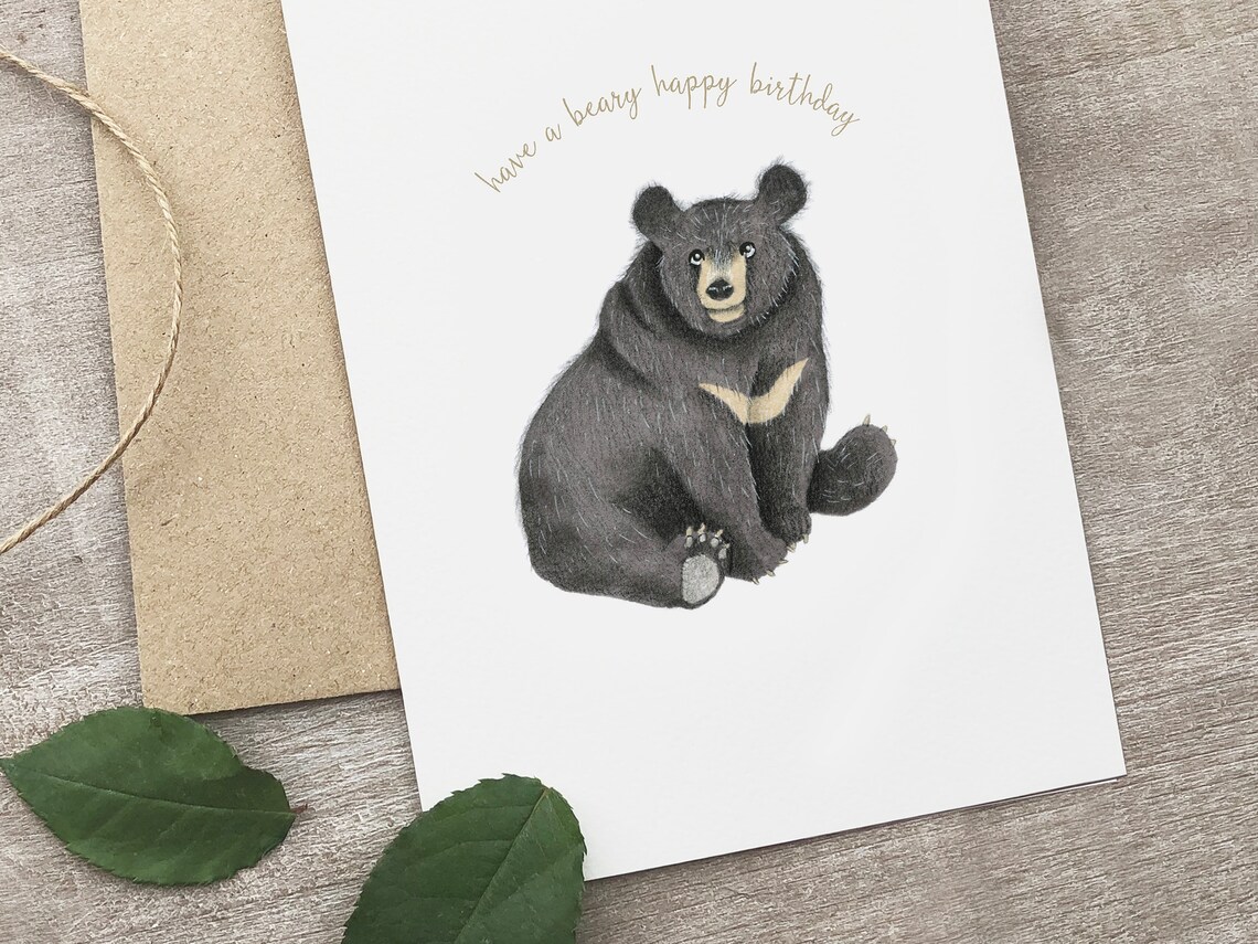Beary Happy Birthday Card Bear Illustrated Greetings Cards - Etsy
