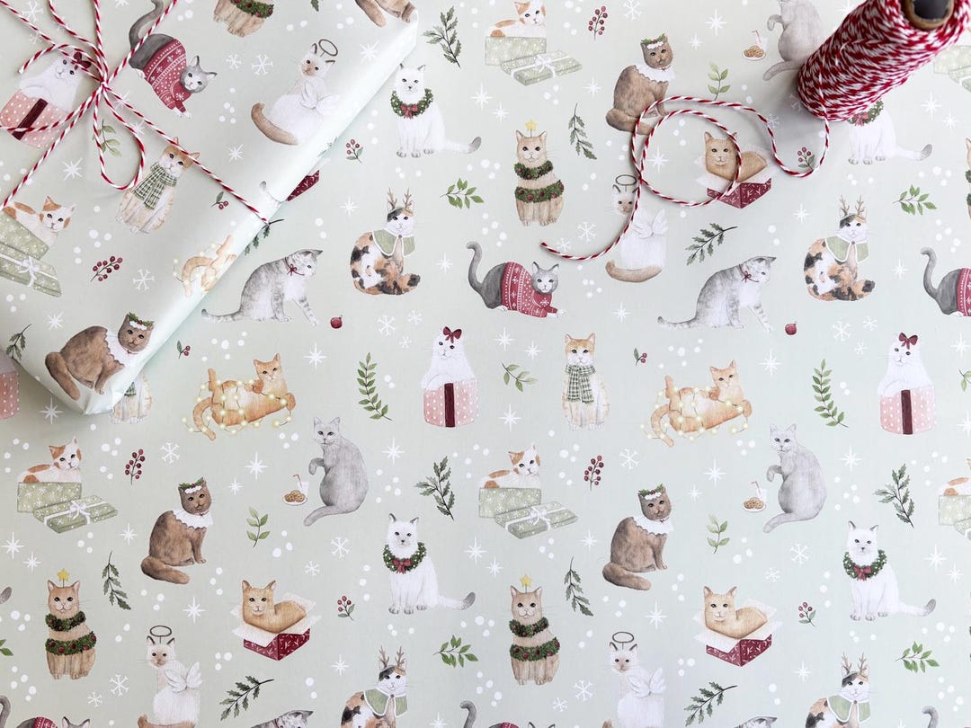 Christmas Cats Wrapping Paper Gift Wrap for Cat Lover Pet Wrapping ...