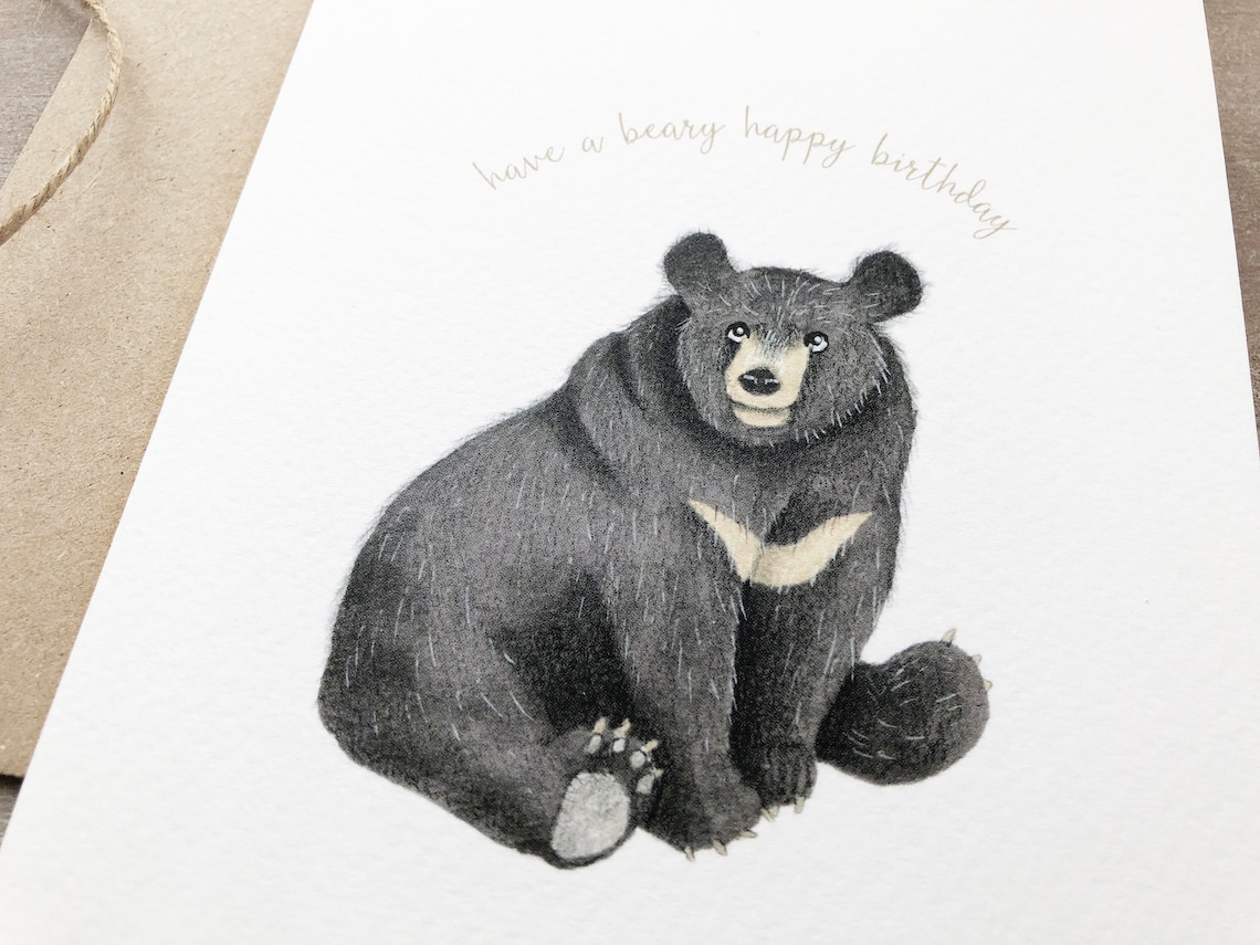 Beary Happy Birthday Card Bear Illustrated Greetings Cards - Etsy