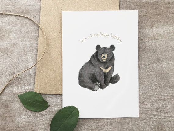 Beary Happy Birthday Card Bear Illustrated Greetings Cards - Etsy