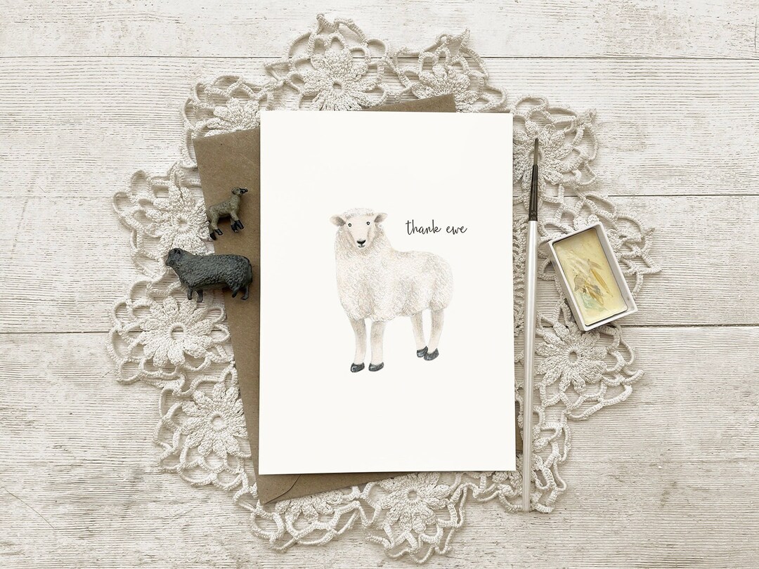 Sheep Thank You Card Illustrated Greetings Cards Blank Inside Thanks ...