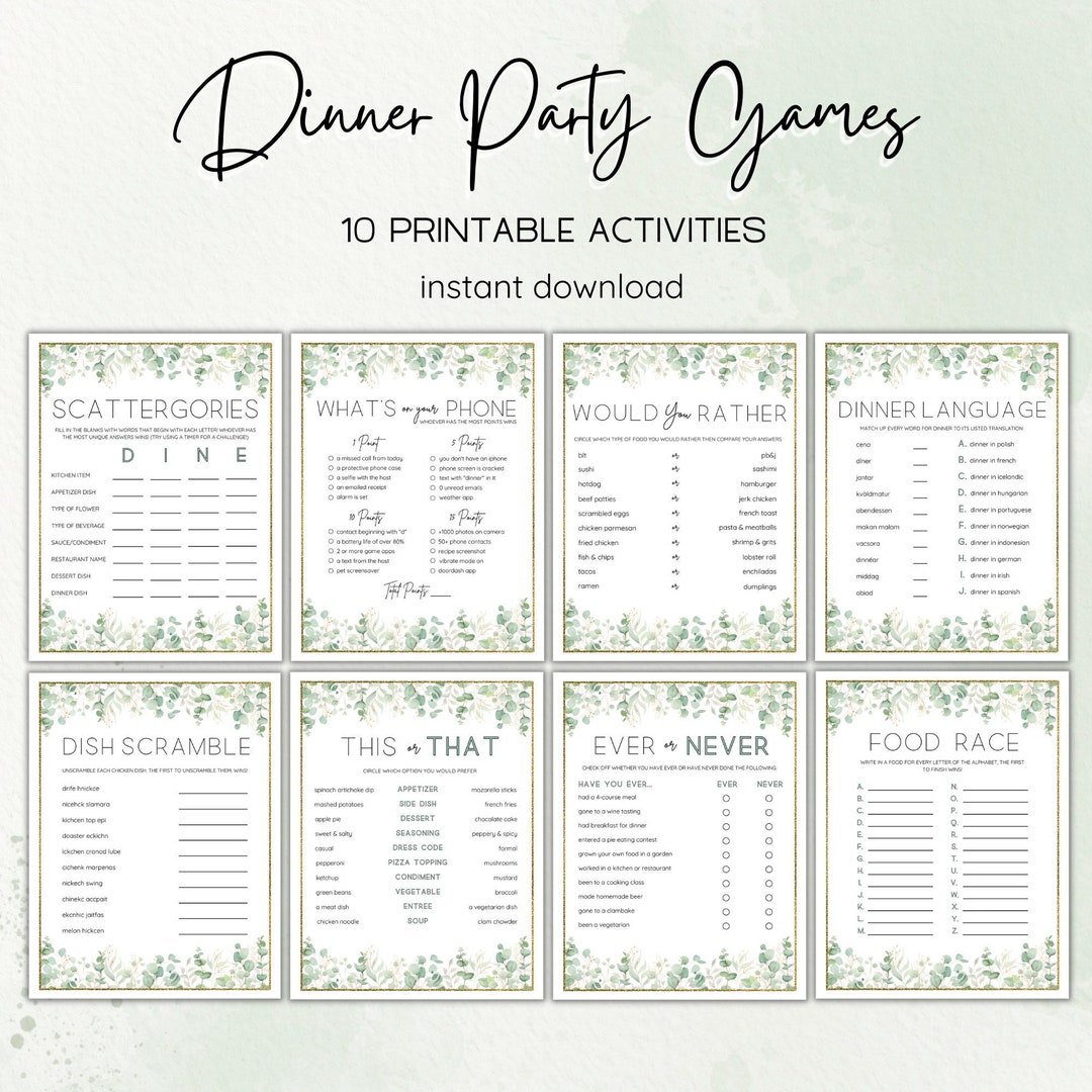 Dinner Party Games Printable, Dinner Party Activities, Minimalist Party ...