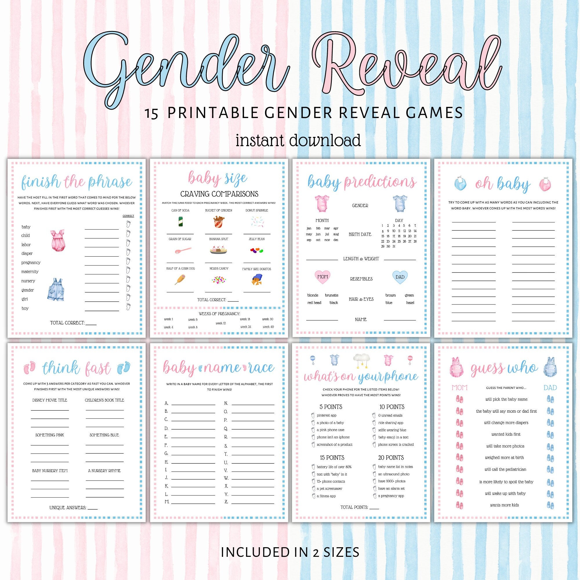 Gender Reveal Printable Games Gender Reveal Bundle Gender - Etsy