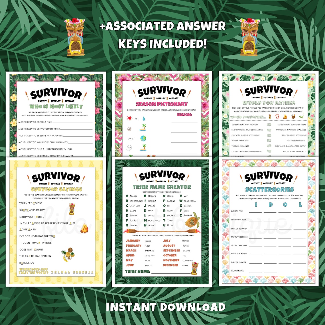 Survivor Party Games Printable Survivor Games Survivor - Etsy