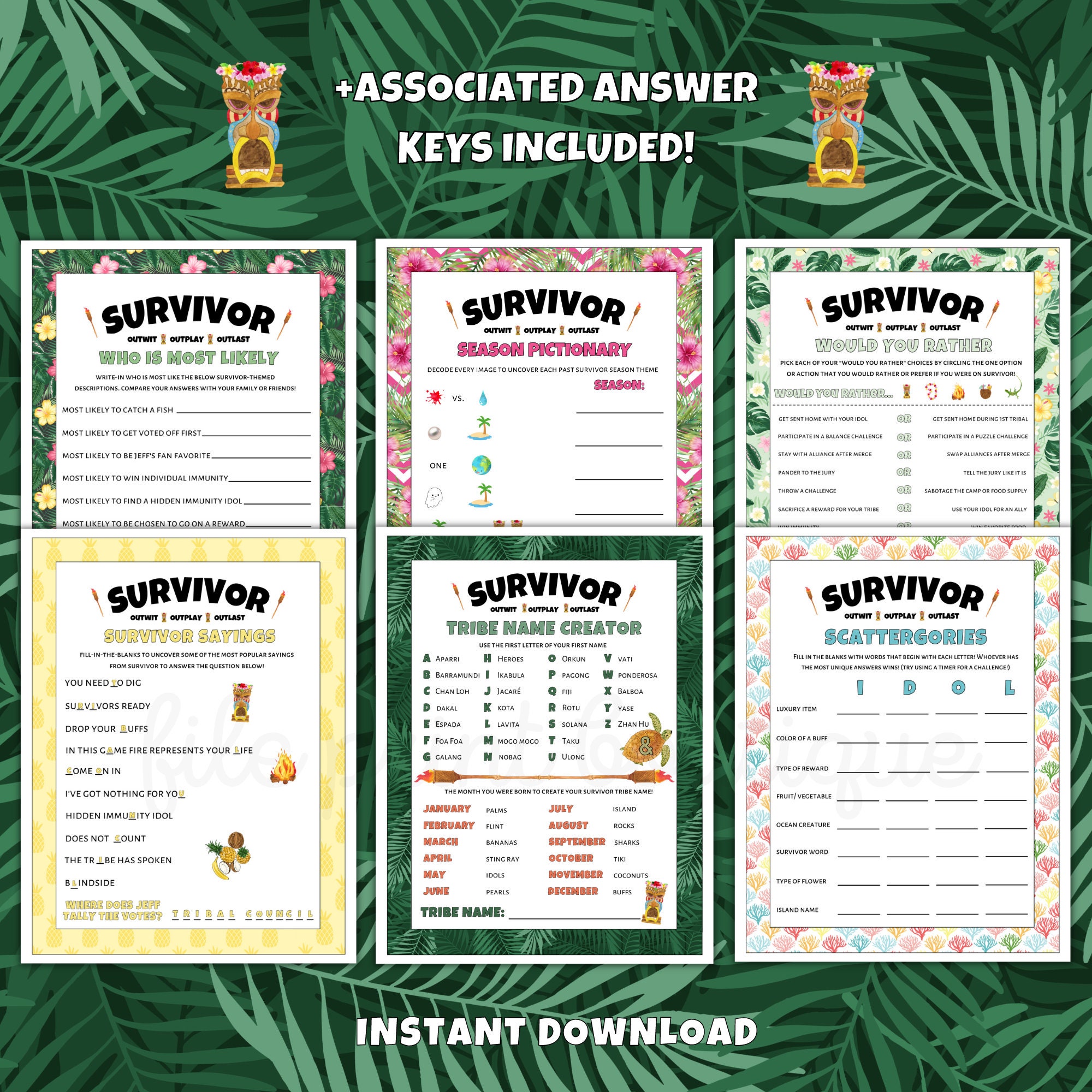 Survivor Party Games Bundle: Printable Activities (digital Download) - Etsy