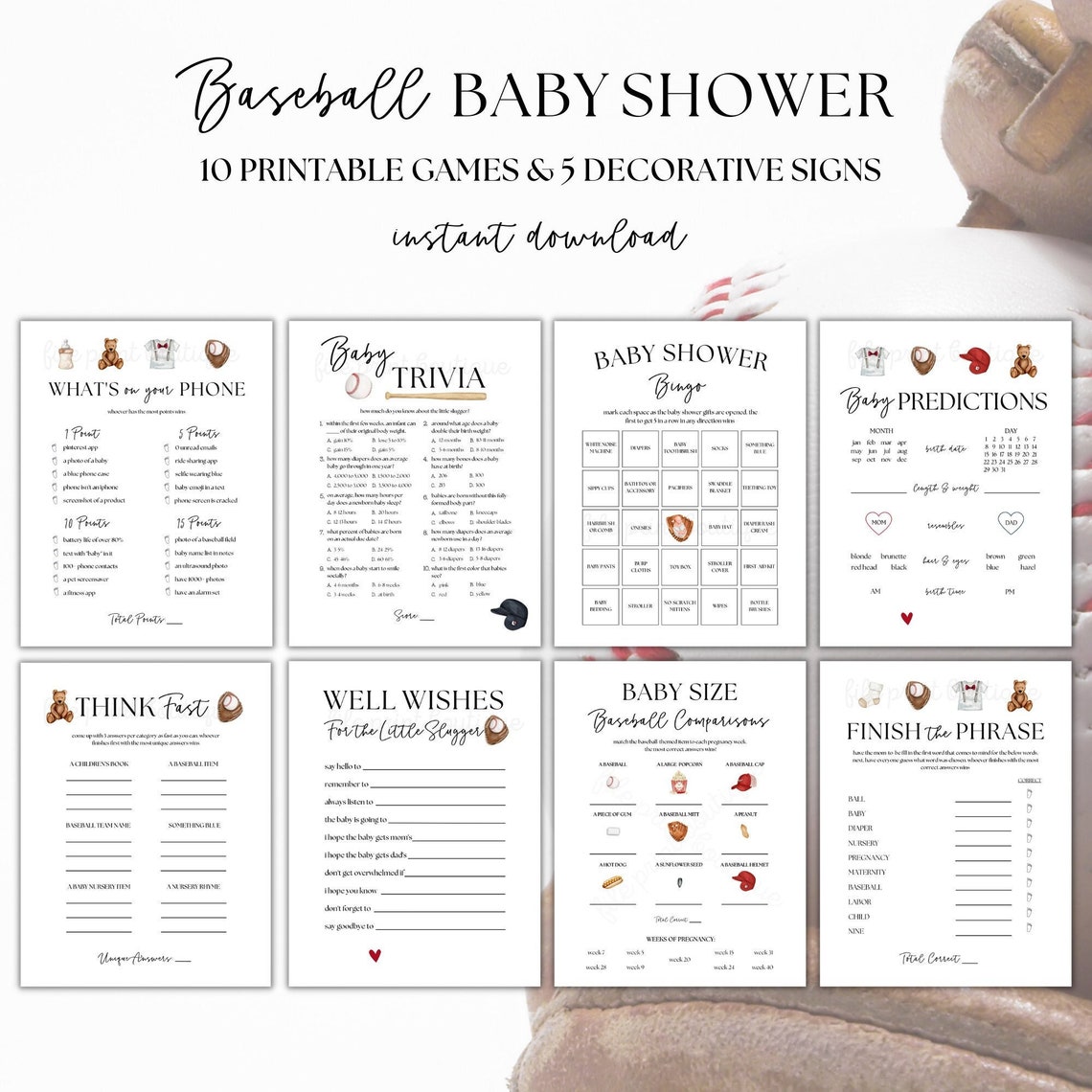 Baseball Baby Shower Games Printable, Baseball Baby Shower, Baseball ...