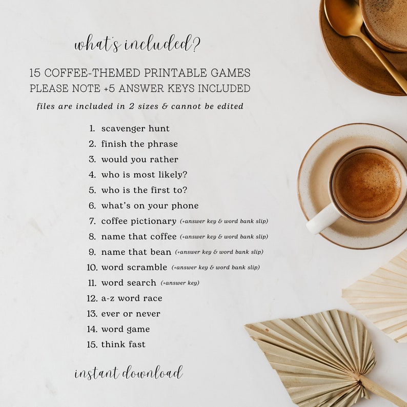 Coffee Party Games Printable: Minimalist Activity Bundle (digital ...