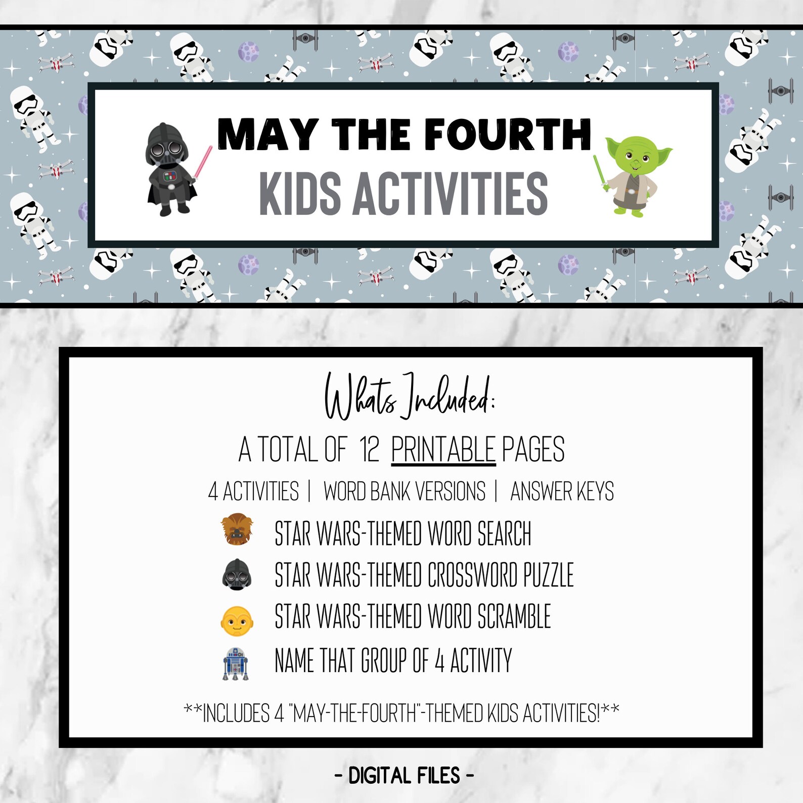 May the 4th Star Wars Printable Kids Activities Word Search Crossword ...