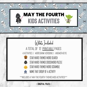 May the 4th Star Wars Printable Kids Activities Word Search Crossword ...
