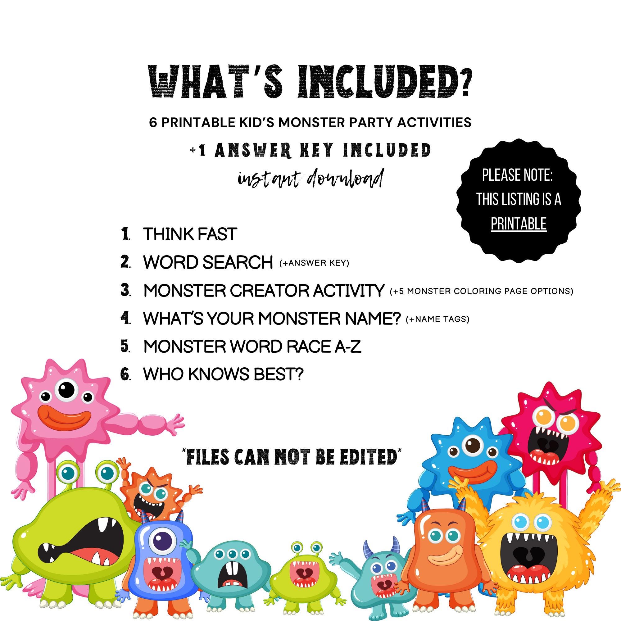 Monster Party Games, Printable Monster Games, Monster Games for Kids ...