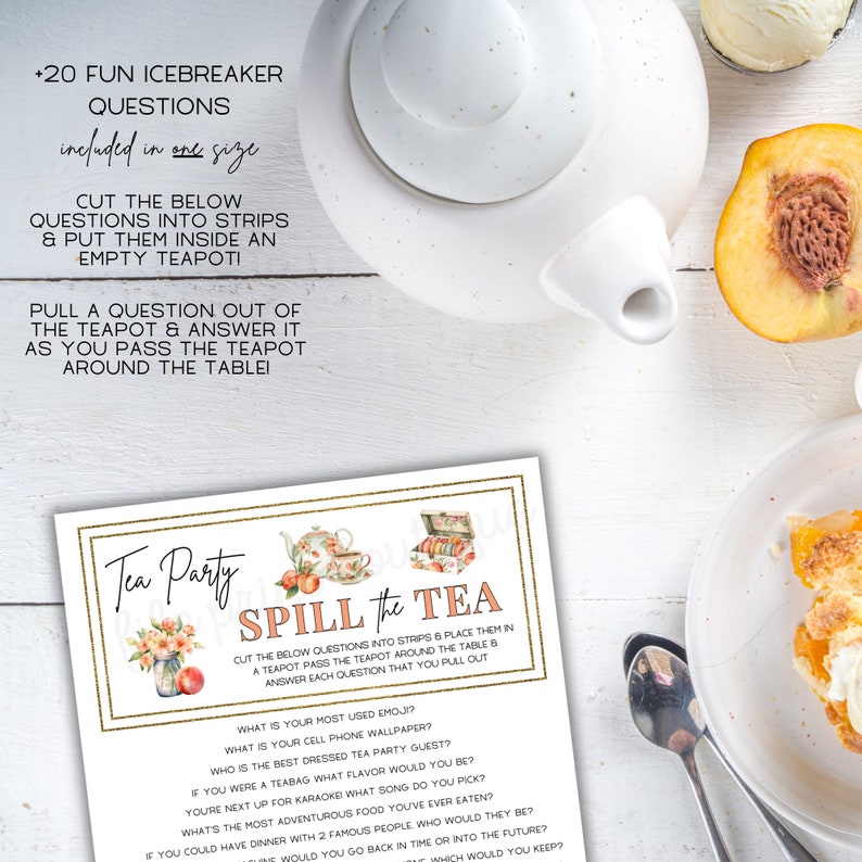 Peach Tea Party Games Printable, Peach Tea Party Activities, Ladies Tea ...