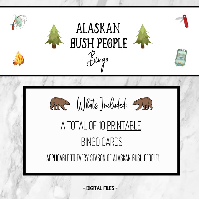 Alaskan Bush People Printable Bingo, Instant Download, Alaskan Bush ...