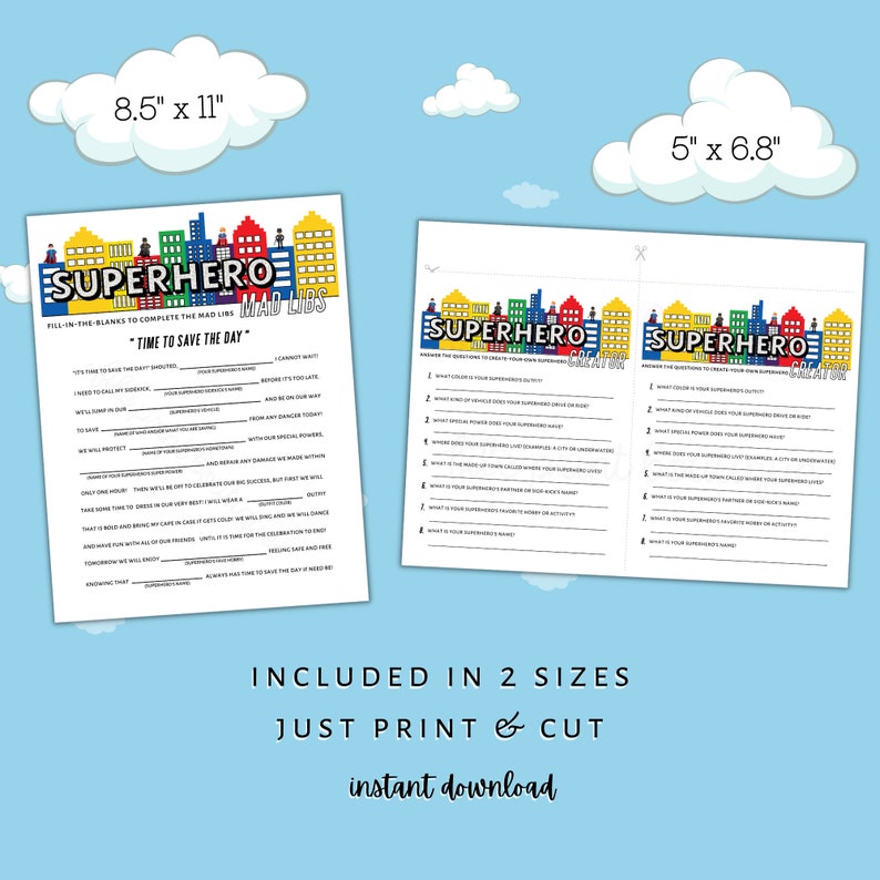 Superhero Mad Libs Printable Activity: Kids Party Game (digital ...
