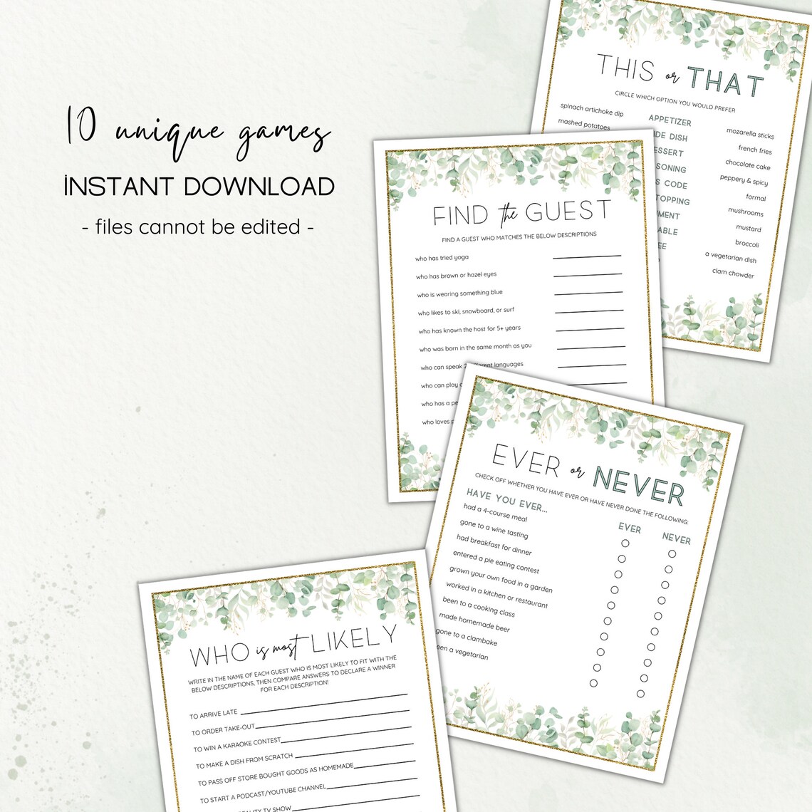Dinner Party Games Printable, Dinner Party Activities, Minimalist Party ...