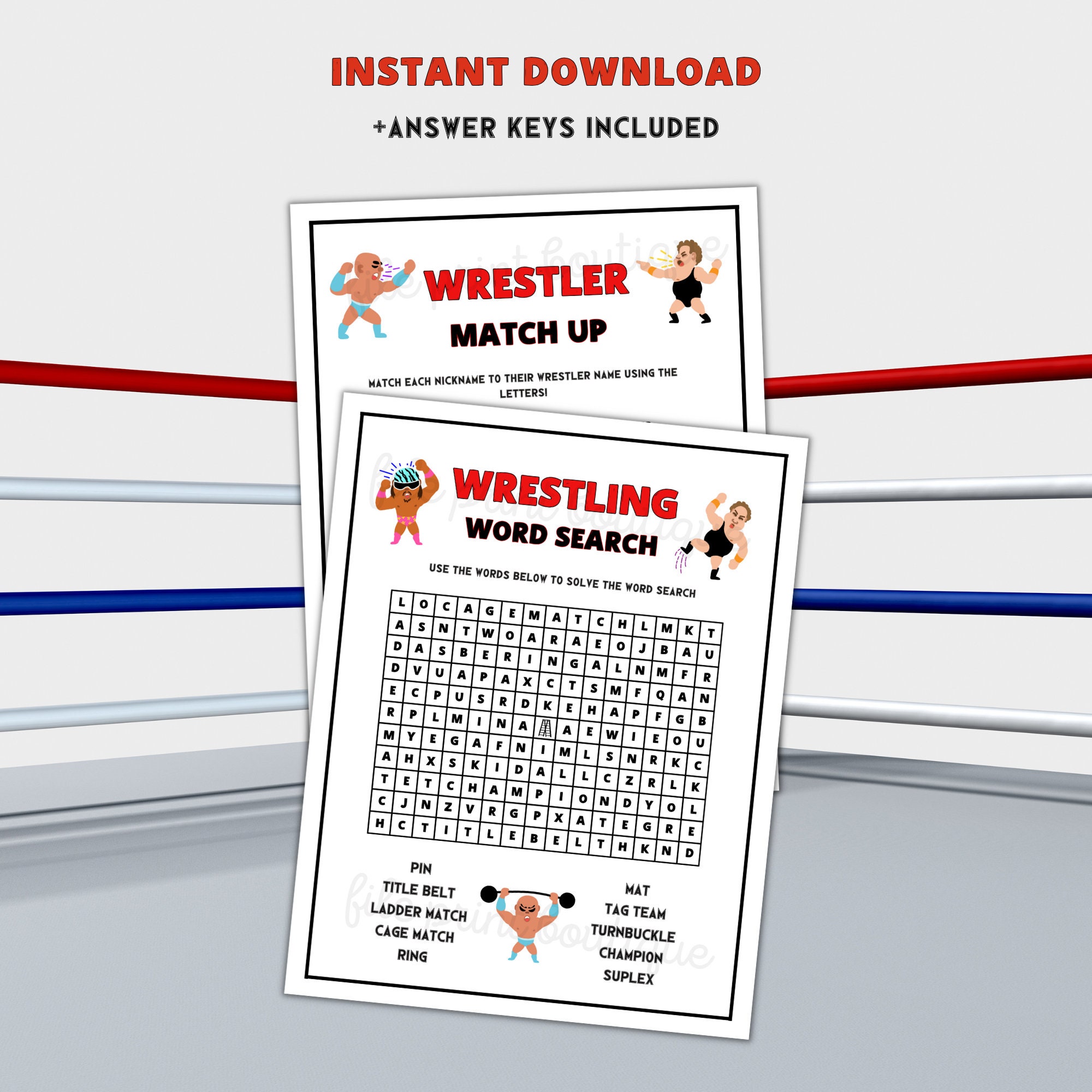Wrestling Printable Games Wrestling Party Games Printable - Etsy