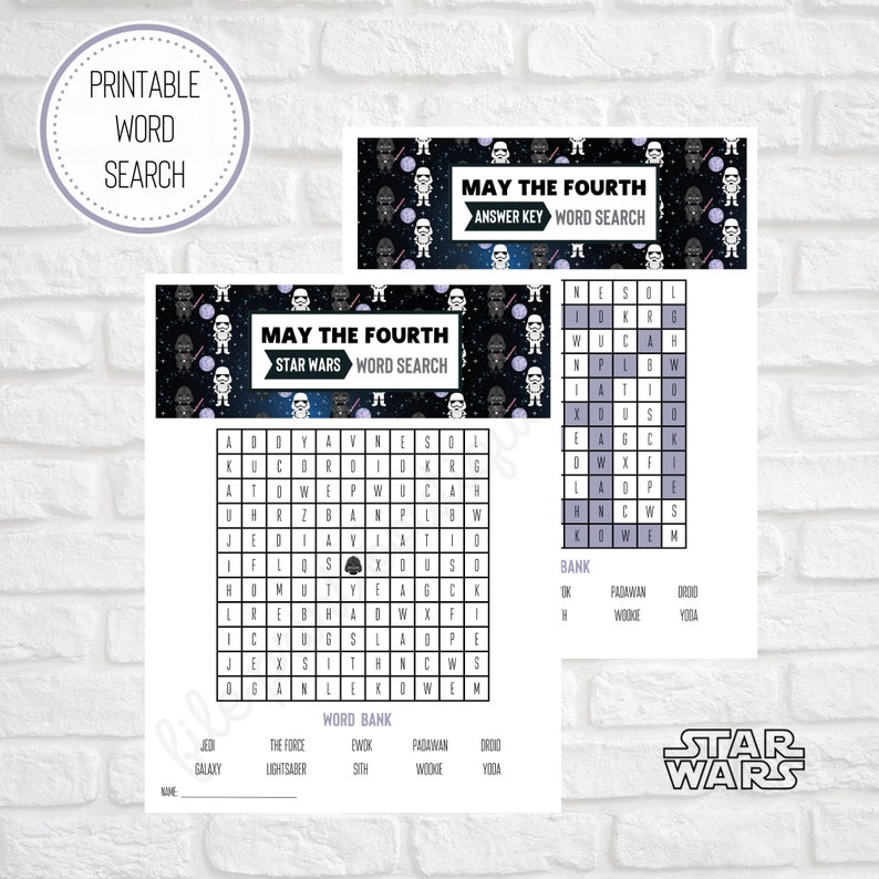 May the 4th Star Wars Printable Kids Activities Word Search Crossword ...