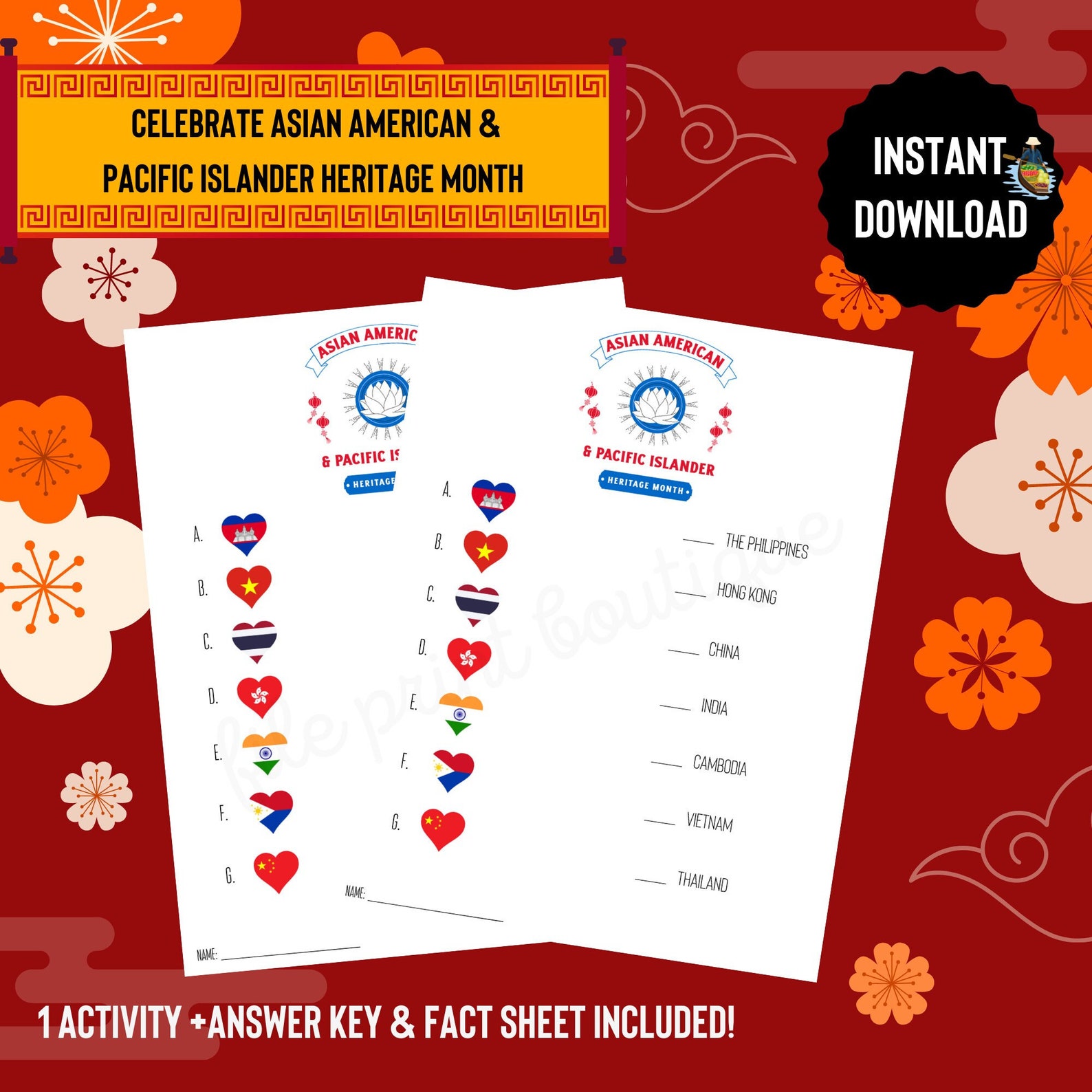 AAPI Heritage Month Printable Flag Match-up AAPI Printable - Etsy