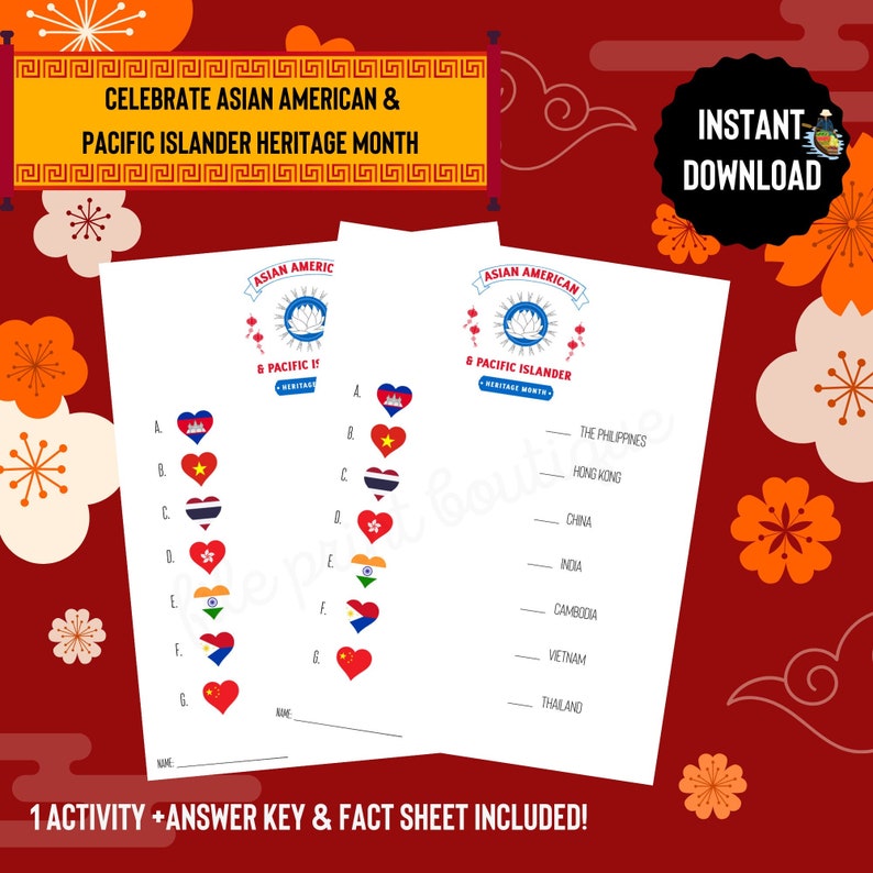 AAPI Heritage Month Printable Flag Match-up AAPI Printable - Etsy