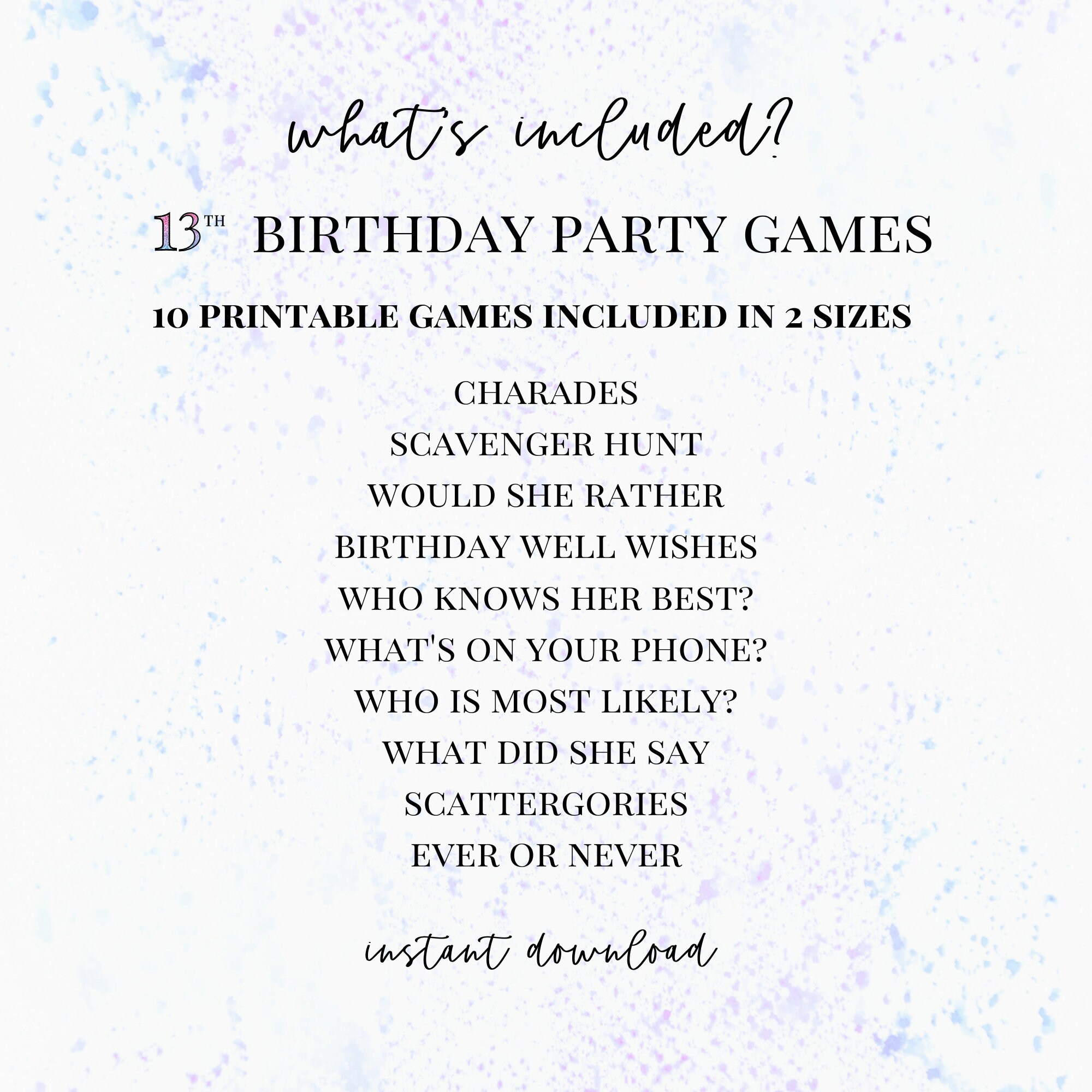 13th Birthday Printable Games, 13th Birthday Scavenger Hunt, 13th ...